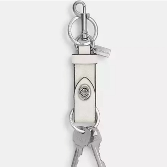 Coach | Other | Coach Silver And Greyish White Leather Keychain | Poshmark